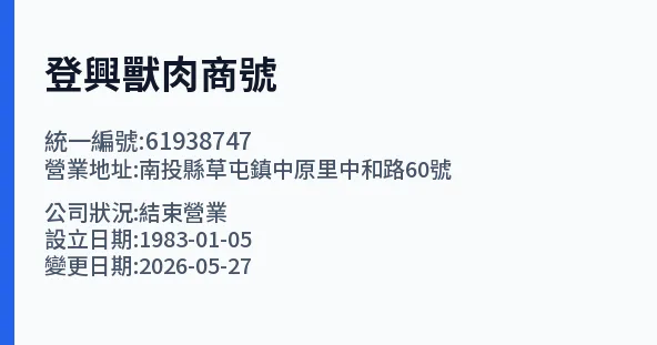 登興獸肉商號的照片-統編 61938747(南投縣) 公司登記資料與營業項目詳細圖表
