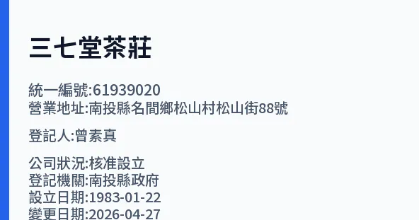 三七堂茶莊的照片-統編 61939020(南投縣) 公司登記資料與營業項目詳細圖表