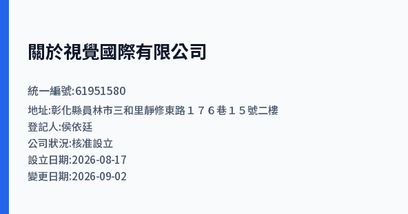 關於視覺國際有限公司的照片-統編 61951580(彰化縣) 公司登記資料與營業項目詳細圖表