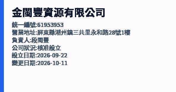 金閩豐資源有限公司的照片-統編 61953953(屏東縣) 公司登記資料與營業項目詳細圖表