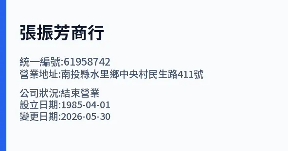 張振芳商行的照片-統編 61958742(南投縣) 公司登記資料與營業項目詳細圖表