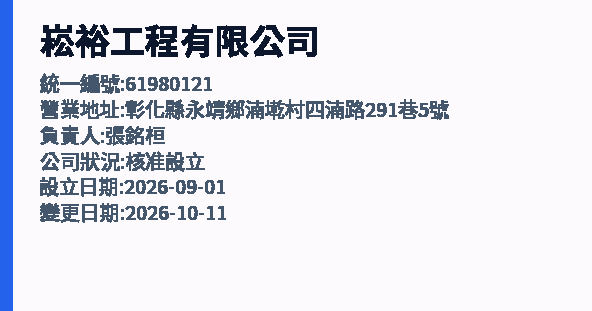崧裕工程有限公司的照片-統編 61980121(彰化縣) 公司登記資料與營業項目詳細圖表