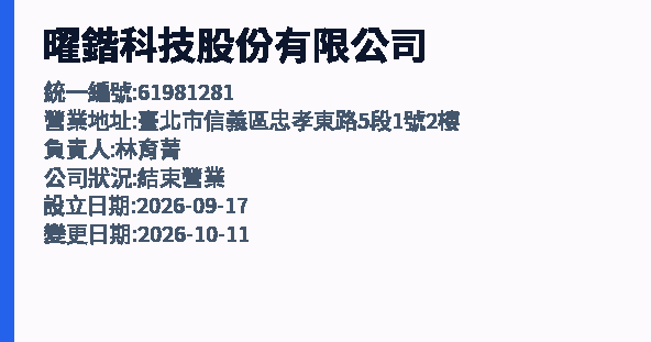 曜鍇科技股份有限公司的照片-統編 61981281(臺北市) 公司登記資料與營業項目詳細圖表