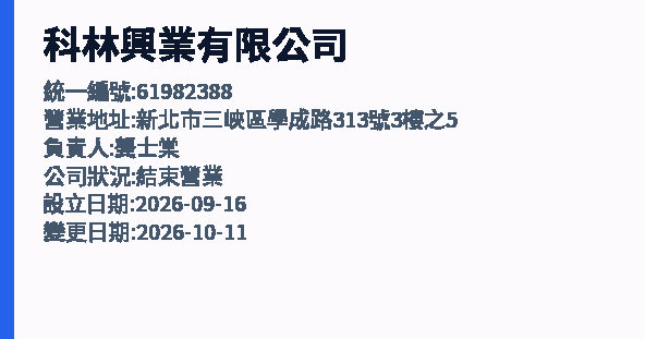 科林興業有限公司的照片-統編 61982388(新北市) 公司登記資料與營業項目詳細圖表