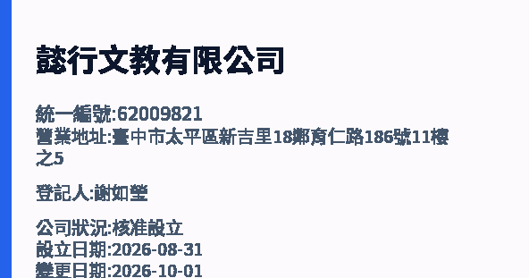 懿行文教有限公司的照片-統編 62009821 公司登記資料與營業項目詳細圖表