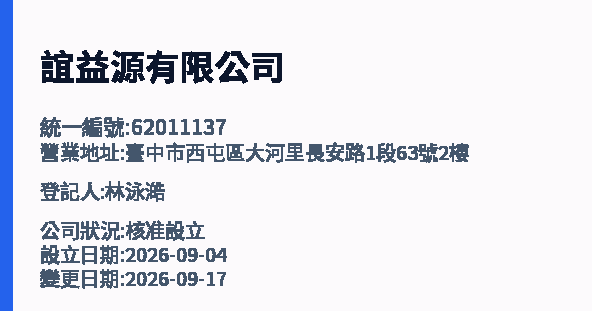 誼益源有限公司的照片-統編 62011137(臺中市) 公司登記資料與營業項目詳細圖表