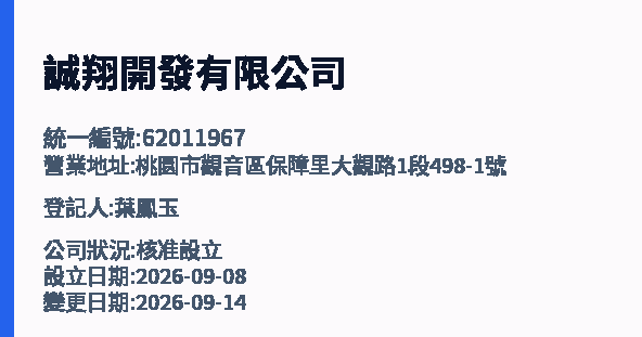 誠翔開發有限公司的照片-統編 62011967(桃園市) 公司登記資料與營業項目詳細圖表