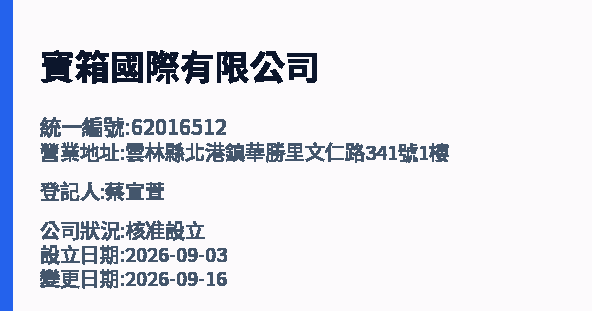 寶箱國際有限公司的照片-統編 62016512(雲林縣) 公司登記資料與營業項目詳細圖表
