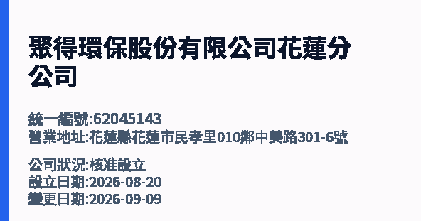 聚得環保股份有限公司花蓮分公司的照片-統編 62045143(花蓮縣) 公司登記資料與營業項目詳細圖表