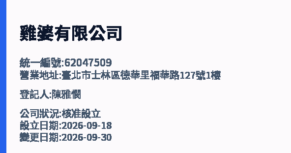 雞婆有限公司的照片-統編 62047509(臺北市) 公司登記資料與營業項目詳細圖表