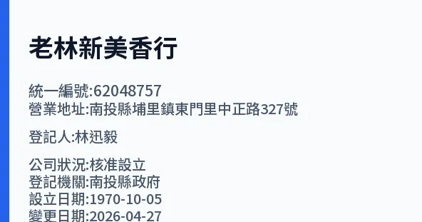 老林新美香行的照片-統編 62048757(南投縣) 公司登記資料與營業項目詳細圖表
