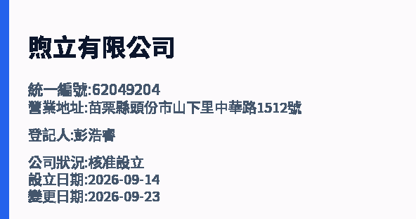 煦立有限公司的照片-統編 62049204(苗栗縣) 公司登記資料與營業項目詳細圖表