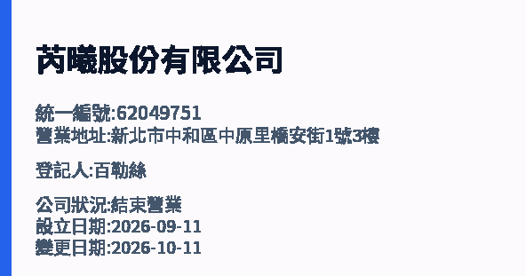 芮曦股份有限公司的照片-統編 62049751(新北市) 公司登記資料與營業項目詳細圖表