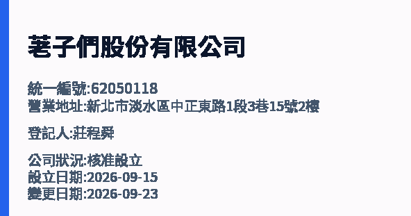 荖子們股份有限公司的照片-統編 62050118(新北市) 公司登記資料與營業項目詳細圖表