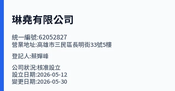 琳堯有限公司的照片-統編 62052827(高雄市) 公司登記資料與營業項目詳細圖表