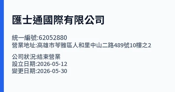 匯士通國際有限公司的照片-統編 62052880(高雄市) 公司登記資料與營業項目詳細圖表
