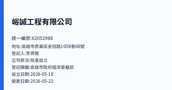 峪誠工程有限公司的照片-統編 62052988(高雄市) 公司登記資料與營業項目詳細圖表