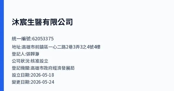 沐宸生醫有限公司的照片-統編 62053375(高雄市) 公司登記資料與營業項目詳細圖表