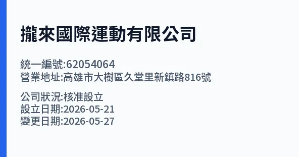 攏來國際運動有限公司的照片-統編 62054064(高雄市) 公司登記資料與營業項目詳細圖表