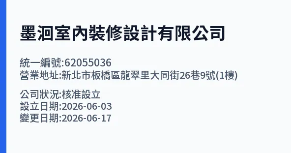 墨洄室內裝修設計有限公司的照片-統編 62055036(新北市) 公司登記資料與營業項目詳細圖表