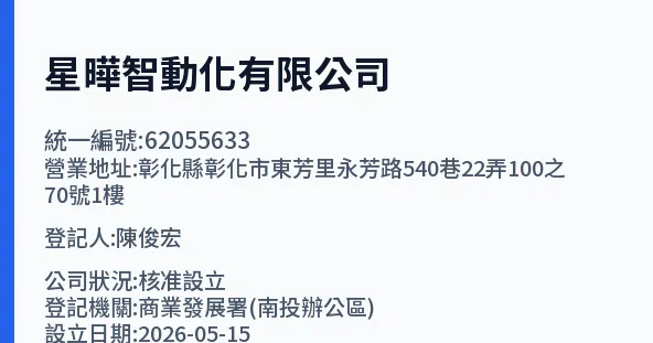 星曄智動化有限公司的照片-統編 62055633(彰化縣) 公司登記資料與營業項目詳細圖表