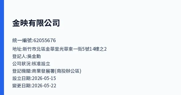 金映有限公司的照片-統編 62055676(新竹市) 公司登記資料與營業項目詳細圖表