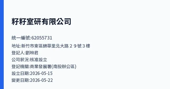 籽籽室研有限公司的照片-統編 62055731(新竹市) 公司登記資料與營業項目詳細圖表