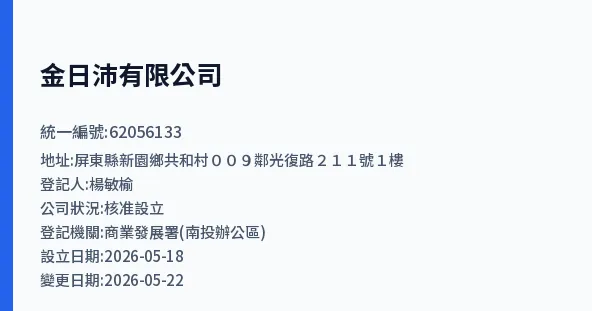 金日沛有限公司的照片-統編 62056133(屏東縣) 公司登記資料與營業項目詳細圖表