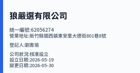 狼嚴選有限公司的照片-統編 62056274(新竹縣) 公司登記資料與營業項目詳細圖表