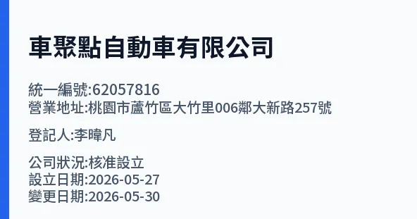車聚點自動車有限公司的照片-統編 62057816(桃園市) 公司登記資料與營業項目詳細圖表