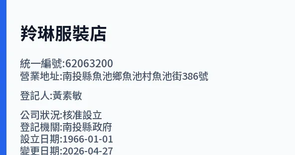 羚琳服裝店的照片-統編 62063200(南投縣) 公司登記資料與營業項目詳細圖表