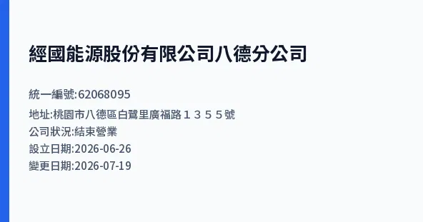 經國能源股份有限公司八德分公司的照片-統編 62068095(桃園市) 公司登記資料與營業項目詳細圖表