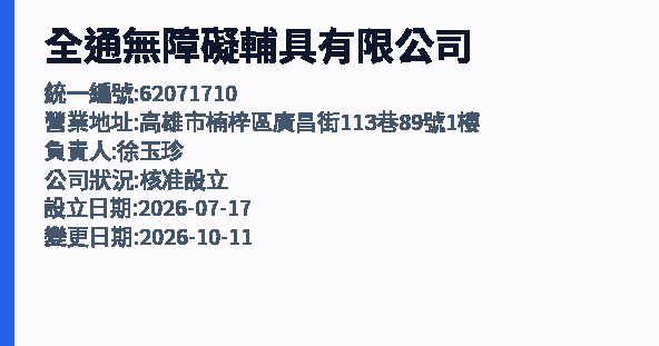 全通無障礙輔具有限公司的照片-統編 62071710 公司登記資料與營業項目詳細圖表