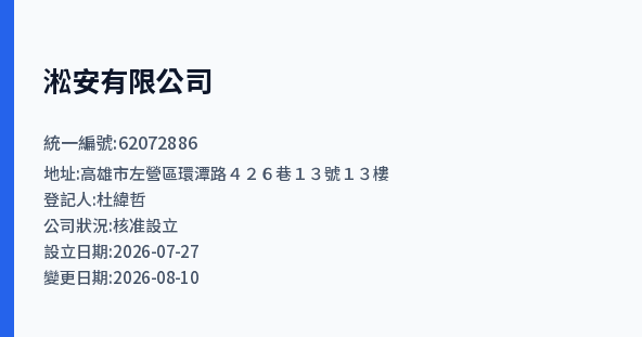 淞安有限公司的照片-統編 62072886(高雄市) 公司登記資料與營業項目詳細圖表
