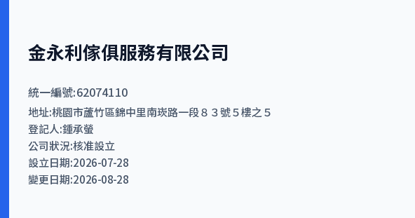 金永利傢俱服務有限公司的照片-統編 62074110(桃園市) 公司登記資料與營業項目詳細圖表