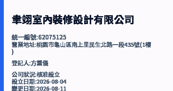 聿翊室內裝修設計有限公司的照片-統編 62075125(桃園市) 公司登記資料與營業項目詳細圖表