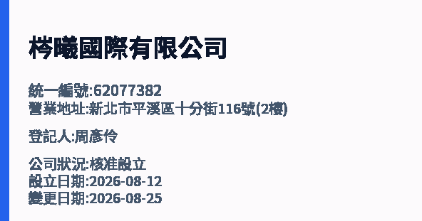 梣曦國際有限公司的照片-統編 62077382(新北市) 公司登記資料與營業項目詳細圖表