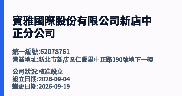 寶雅國際股份有限公司新店中正分公司的照片-統編 62078761(新北市) 公司登記資料與營業項目詳細圖表