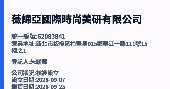 薇締亞國際時尚美研有限公司的照片-統編 62083841(新北市) 公司登記資料與營業項目詳細圖表