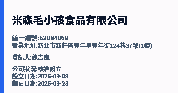 米森毛小孩食品有限公司的照片-統編 62084068(新北市) 公司登記資料與營業項目詳細圖表