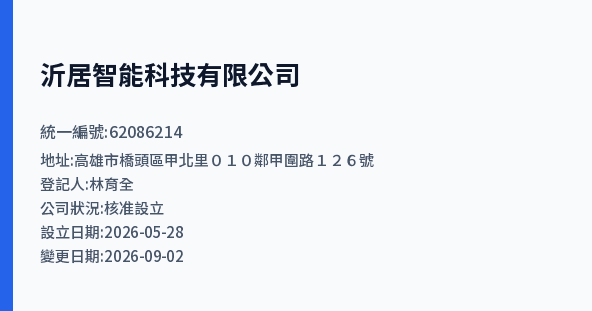 沂居智能科技有限公司的照片-統編 62086214 公司登記資料與營業項目詳細圖表