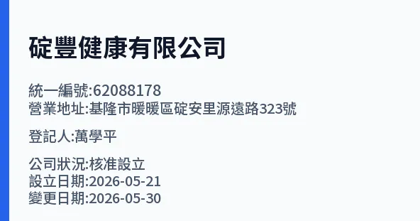 碇豐健康有限公司的照片-統編 62088178(基隆市) 公司登記資料與營業項目詳細圖表