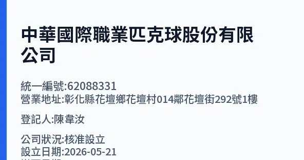 中華國際職業匹克球股份有限公司的照片-統編 62088331(彰化縣) 公司登記資料與營業項目詳細圖表