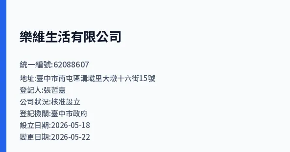 樂維生活有限公司的照片-統編 62088607(臺中市) 公司登記資料與營業項目詳細圖表