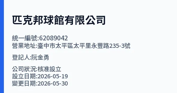 匹克邦球館有限公司的照片-統編 62089042(臺中市) 公司登記資料與營業項目詳細圖表