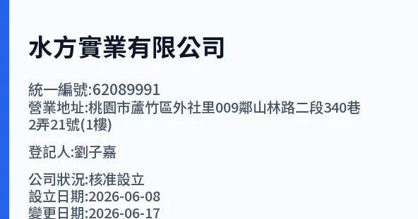 水方實業有限公司的照片-統編 62089991(桃園市) 公司登記資料與營業項目詳細圖表