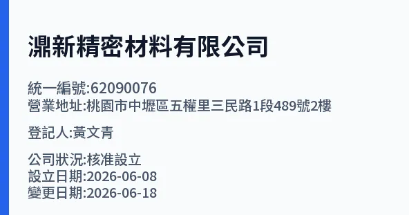 濎新精密材料有限公司的照片-統編 62090076(桃園市) 公司登記資料與營業項目詳細圖表