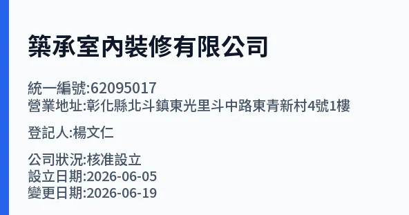 築承室內裝修有限公司的照片-統編 62095017(彰化縣) 公司登記資料與營業項目詳細圖表