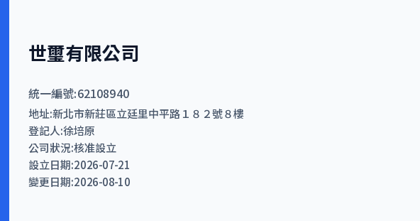 世璽有限公司的照片-統編 62108940(新北市) 公司登記資料與營業項目詳細圖表