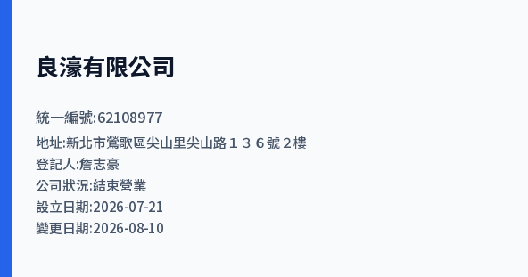 良濠有限公司的照片-統編 62108977(新北市) 公司登記資料與營業項目詳細圖表